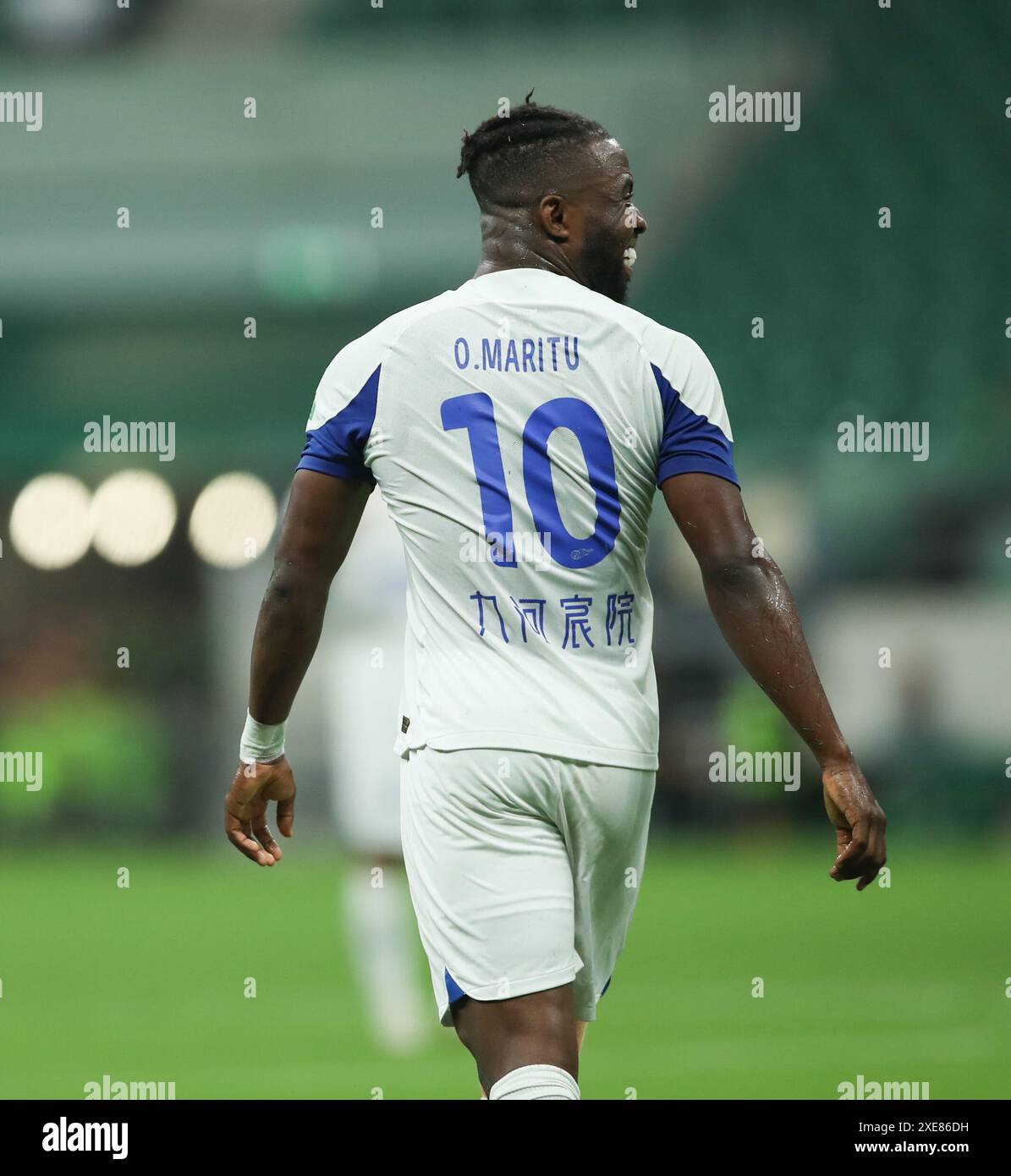 Beijing, China. 26th June, 2024. Oscar Taty Maritu of Cangzhou Mighty Lions reacts during the ...