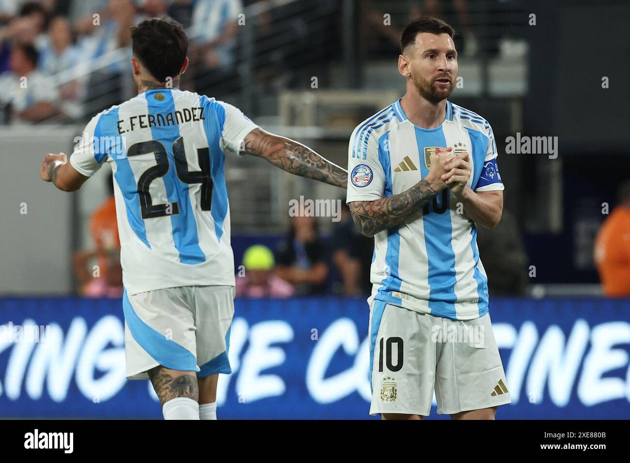 Argentina's forward Lionel Messi (R) gestures during the Copa America ...