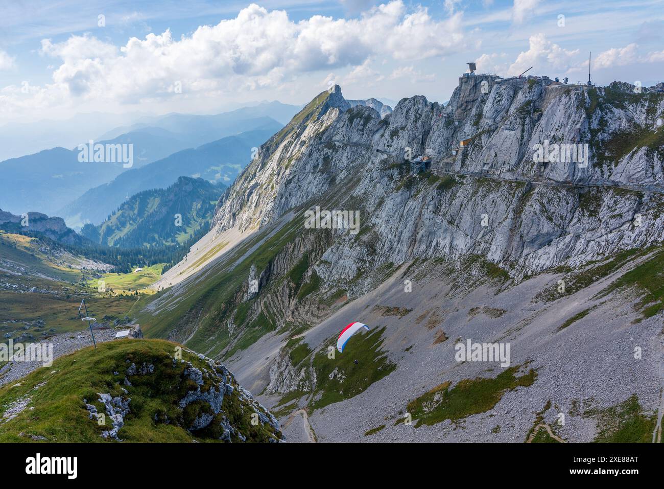 Panoramic view of Pilatus mountain in Switzerland, paragliding on ...