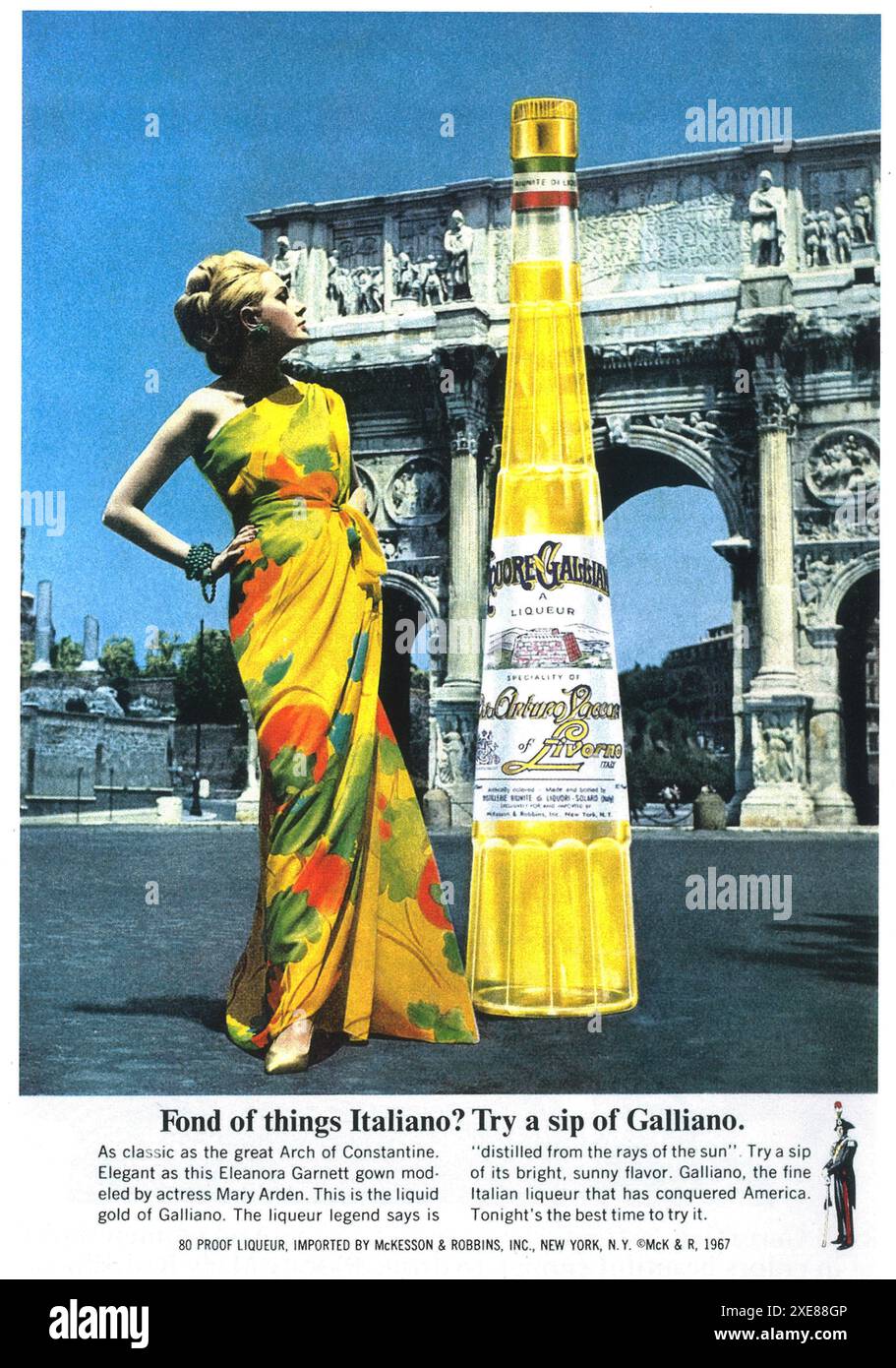 1967 Galliano ad - Eleanora Garnett gown modeled by actress Mary Arden ...