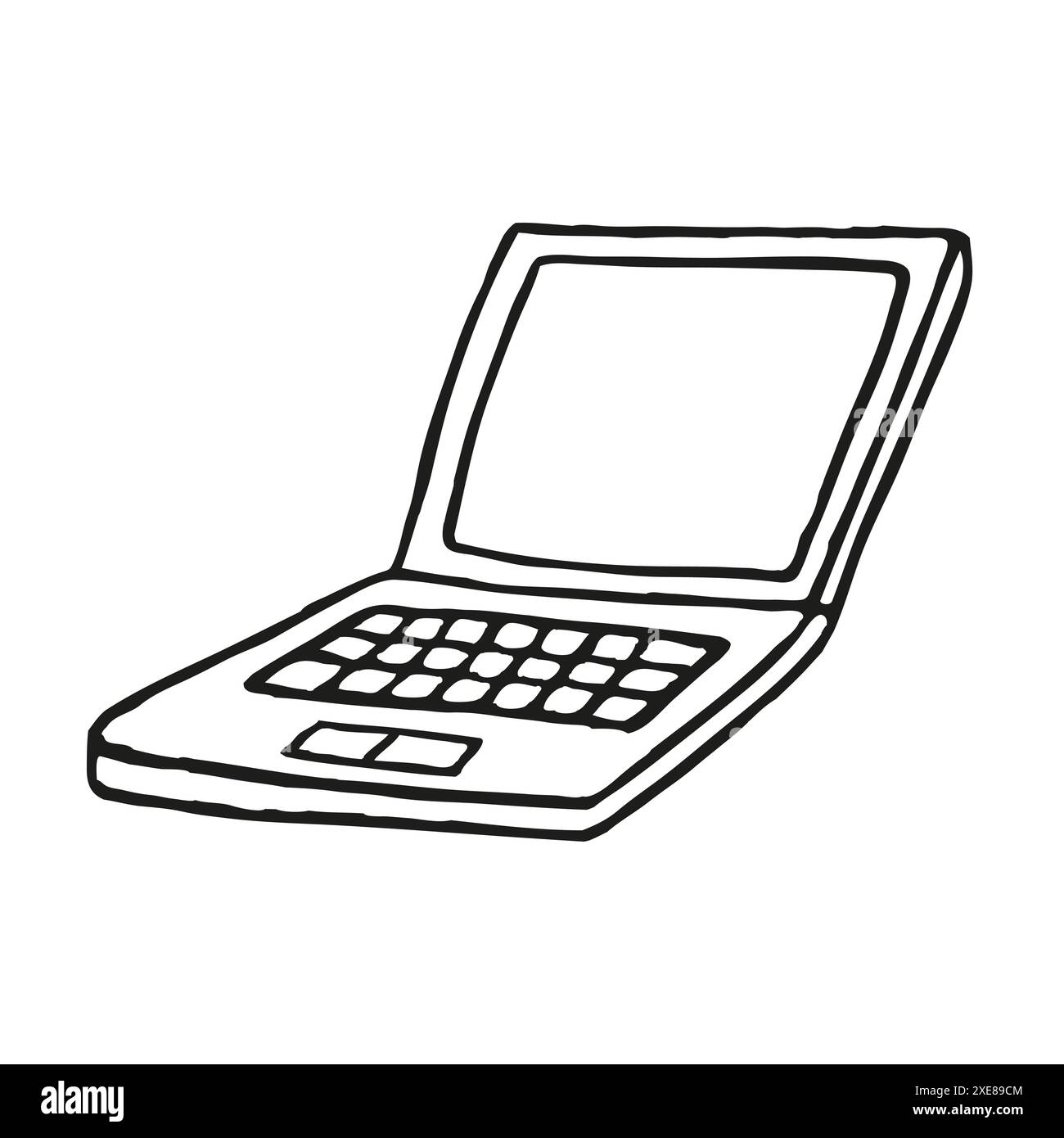 Doodle open laptop icon. Hand drawn computer symbol isolated on white ...