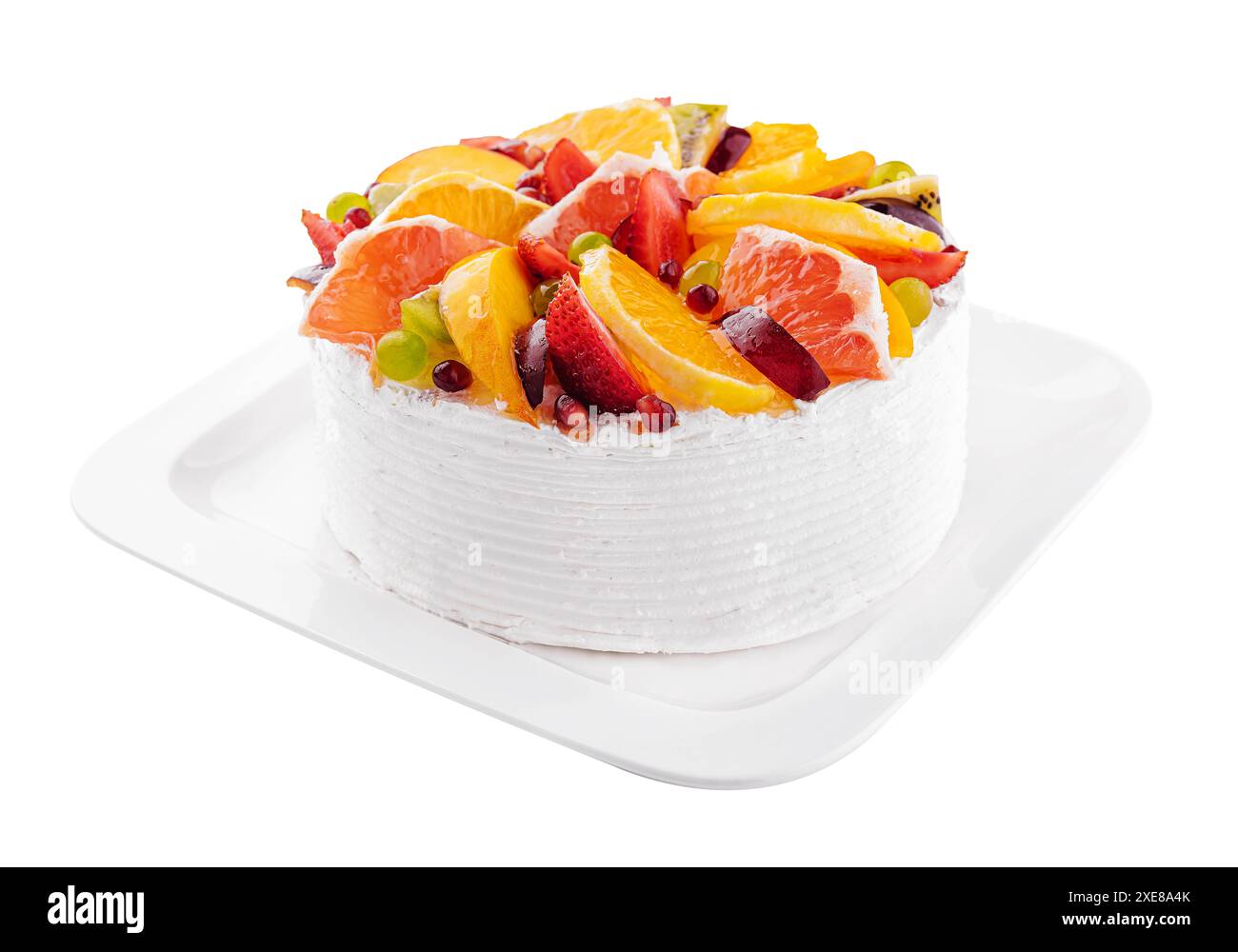 Delicious fruit mousse cake on white plate Stock Photo - Alamy