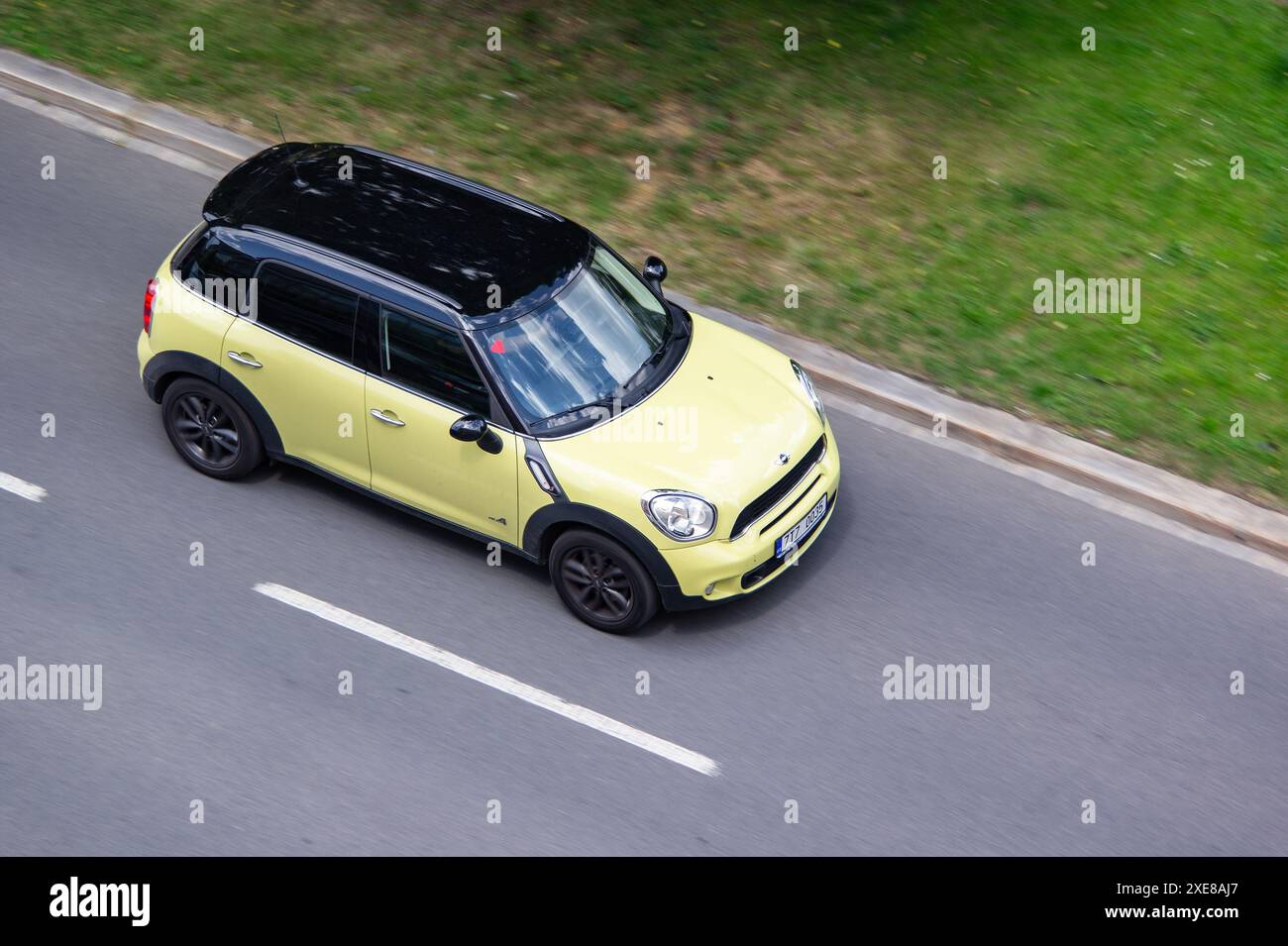 OSTRAVA, CZECH REPUBLIC - MAY 28, 2024: Yellow Mini Countryman R60 ...