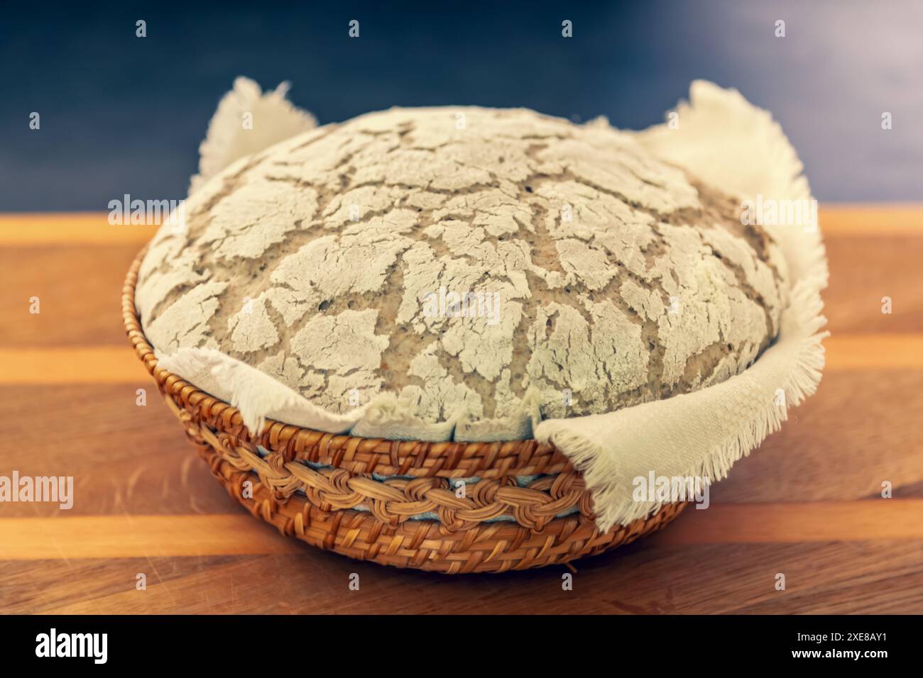 Bread in the basket. 50 percent Rye, 50% Wheat. Round peasant bread ...