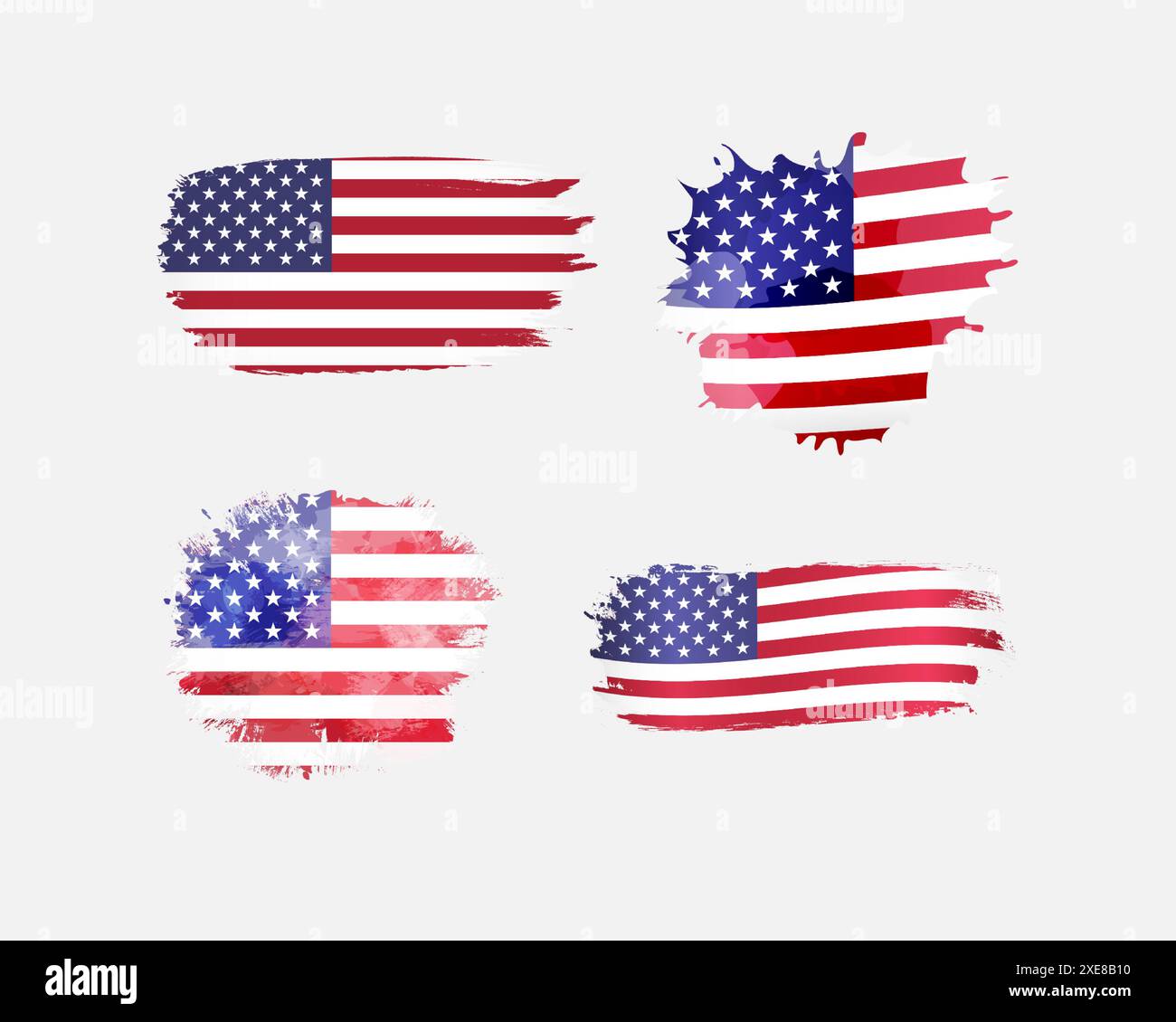 Set of US flag icons with brushing style stroke and clipping mask ...