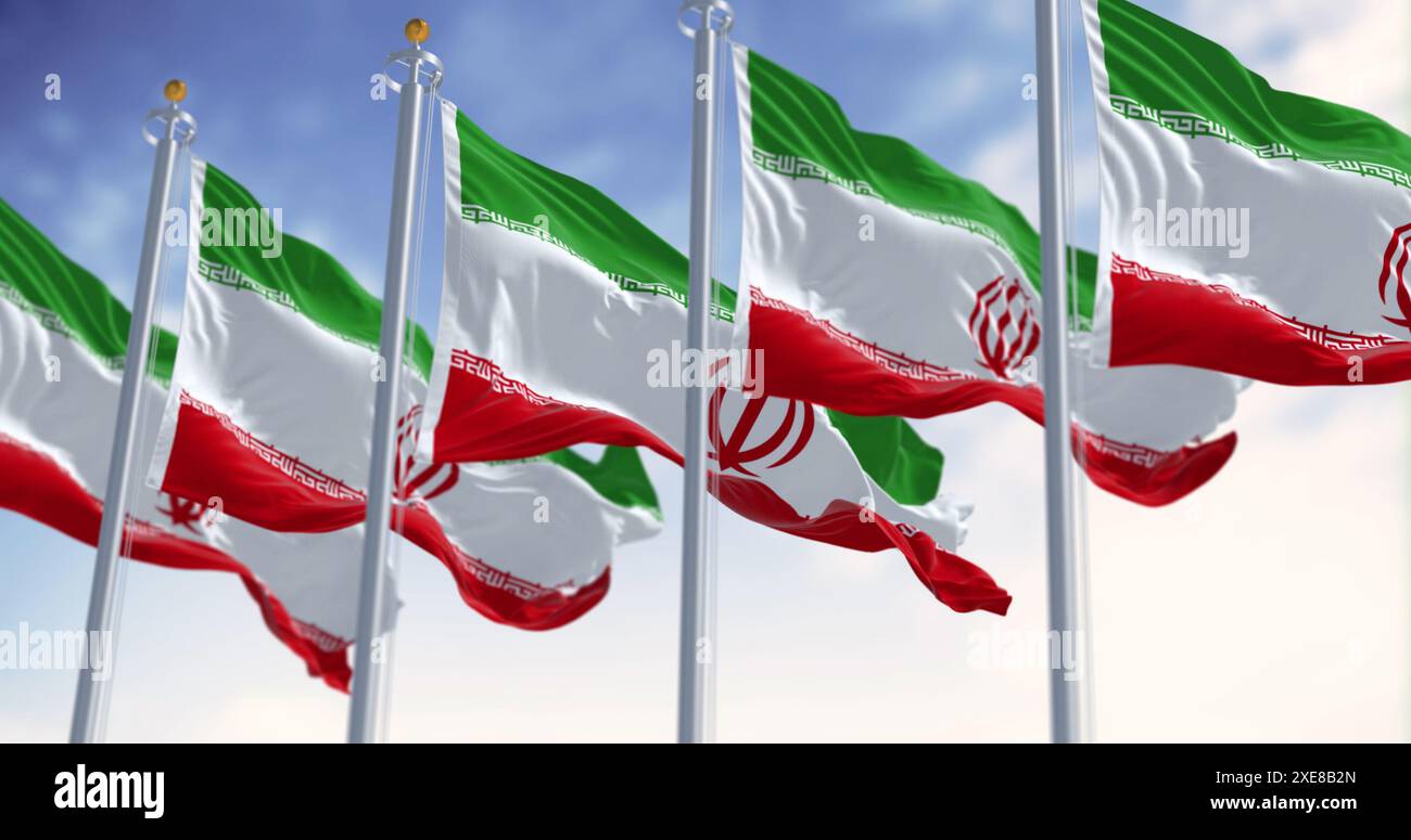 Islamic Republic of Iran national flags waving on a clear day Stock ...