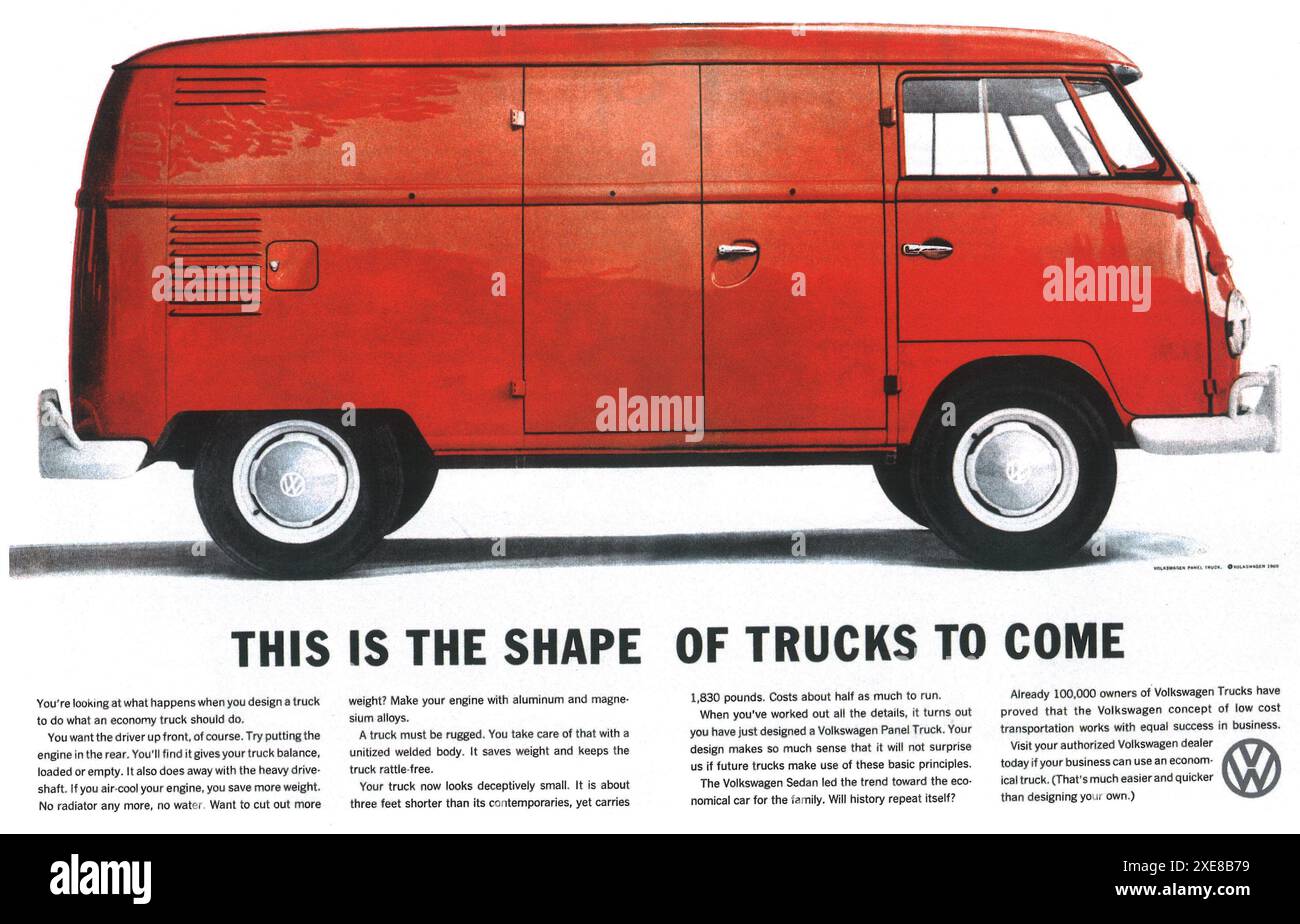 1960 VW Volkswagen Panel Truck Station Wagon Ad Stock Photo - Alamy