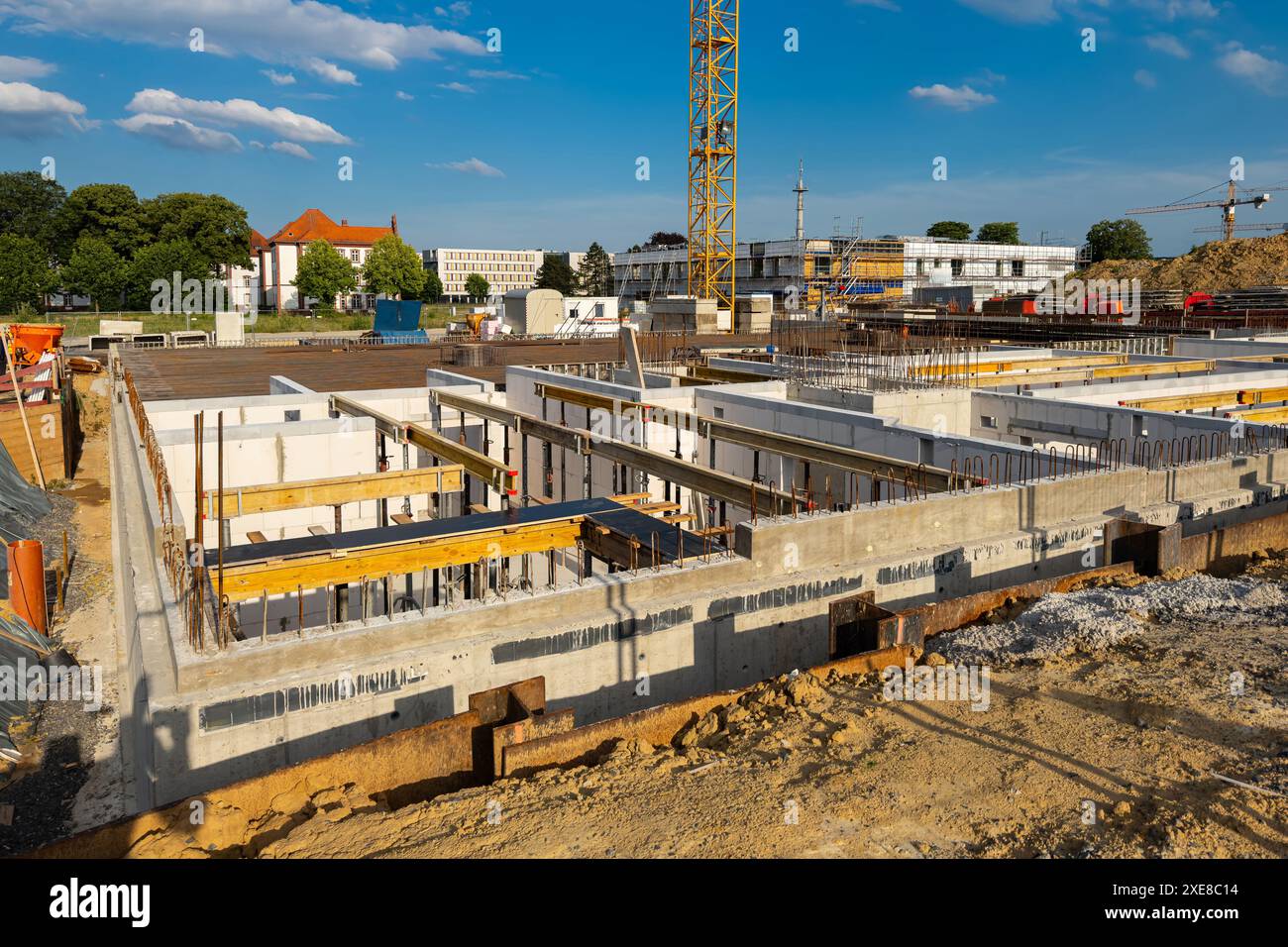 Large construction site with a finished reinforced concrete foundation ...