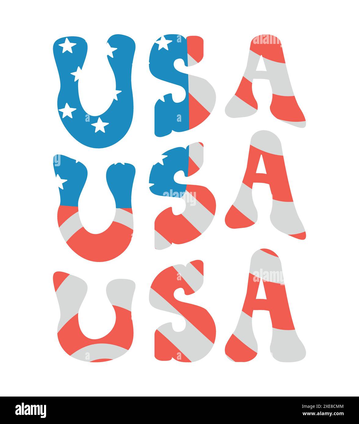 Vector retro cartoon groovy USA lettering with flag isolated on white ...