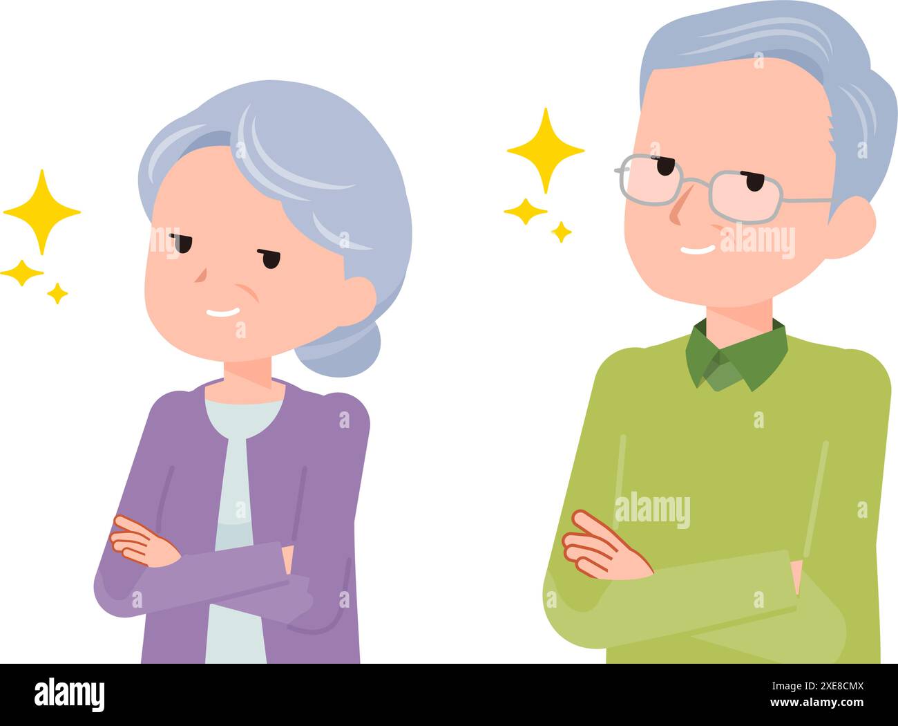 Elderly couple in their 70s-80s. confident smug look.Diagonal ...