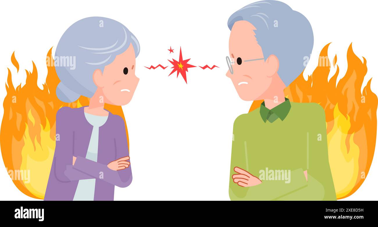 Elderly couple in their 70s-80s. A standoff during a fight that is on ...