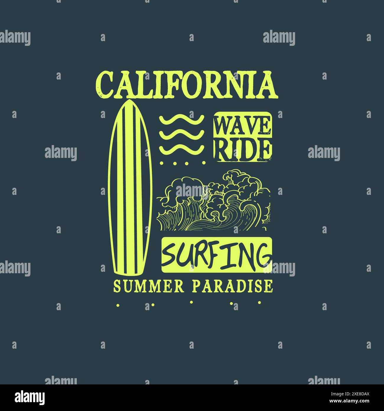 California wave ride summer paradise beach typography poster design ...