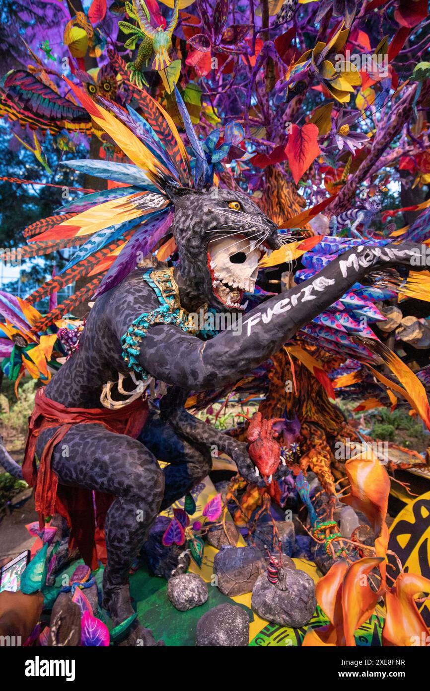 Alebrije, sculpture of black jaguar warrior in Mexican folk art in ...