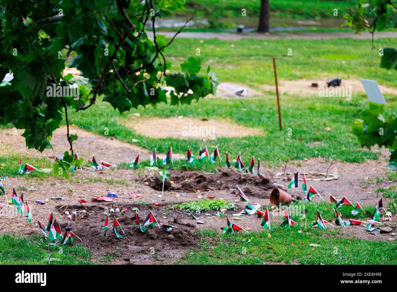BLOOMINGTON, INDIANA - JUNE 25: Tents were blown over at Gaza war ...