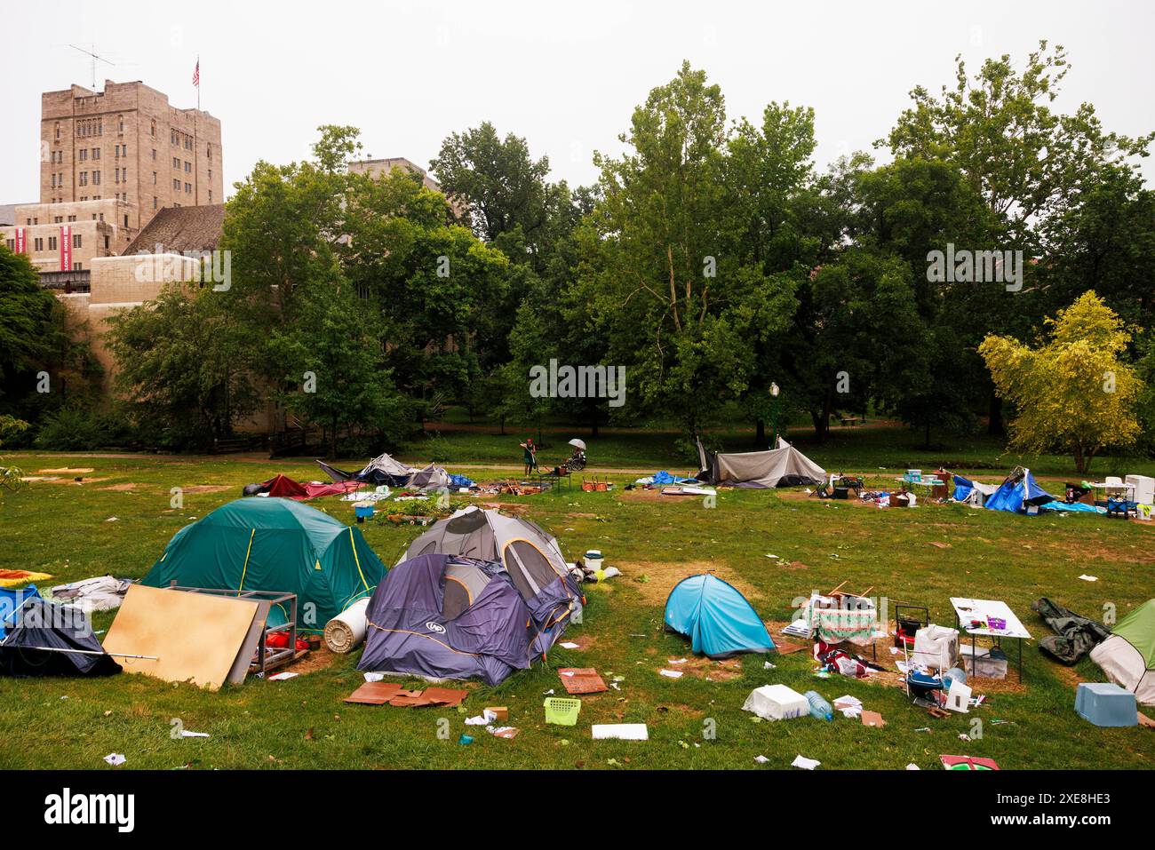 BLOOMINGTON, INDIANA - JUNE 25: Tents were blown over at Gaza war ...