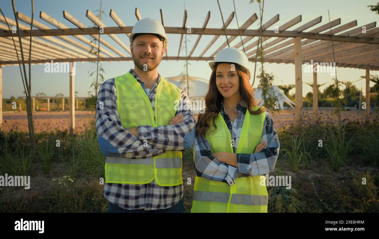 Teamwork business workers uniform hardhat Caucasian engineer architect ...
