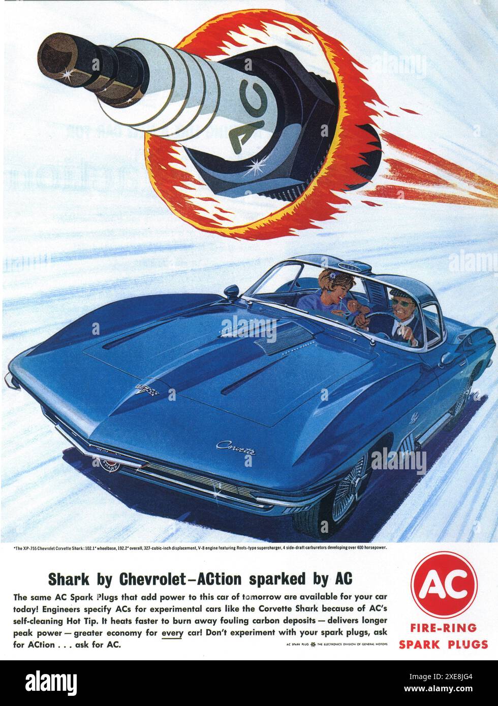 1963 AC Spark Plugs ad - “Shark by Chevrolet – ACtion sparked by AC ...