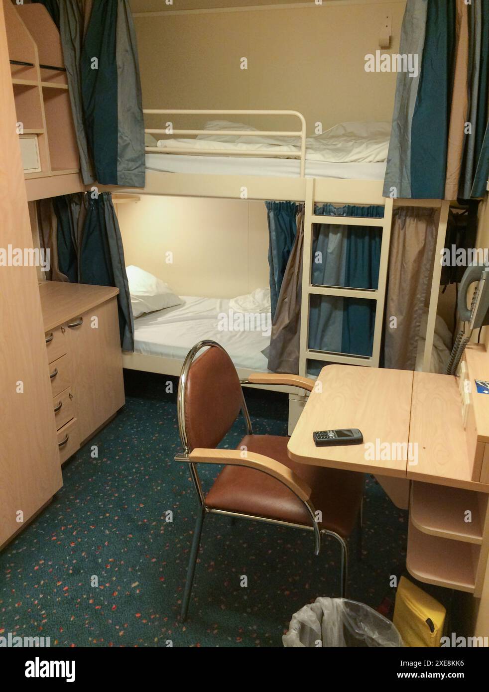 At sea. June 25,2024: Crew cabin for two workers onboard one of world's ...