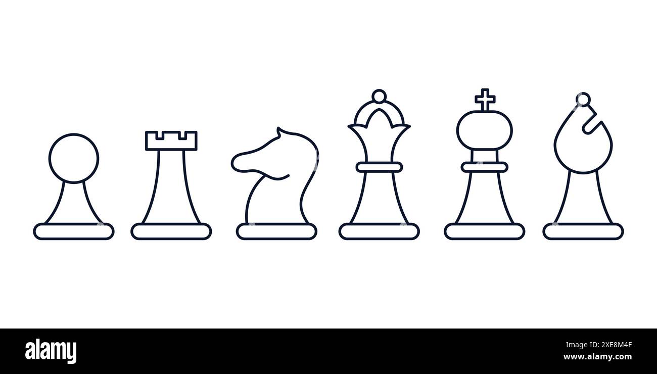 Chess pieces vector line icons set. Chess Board game pieces. Horse Pawn ...