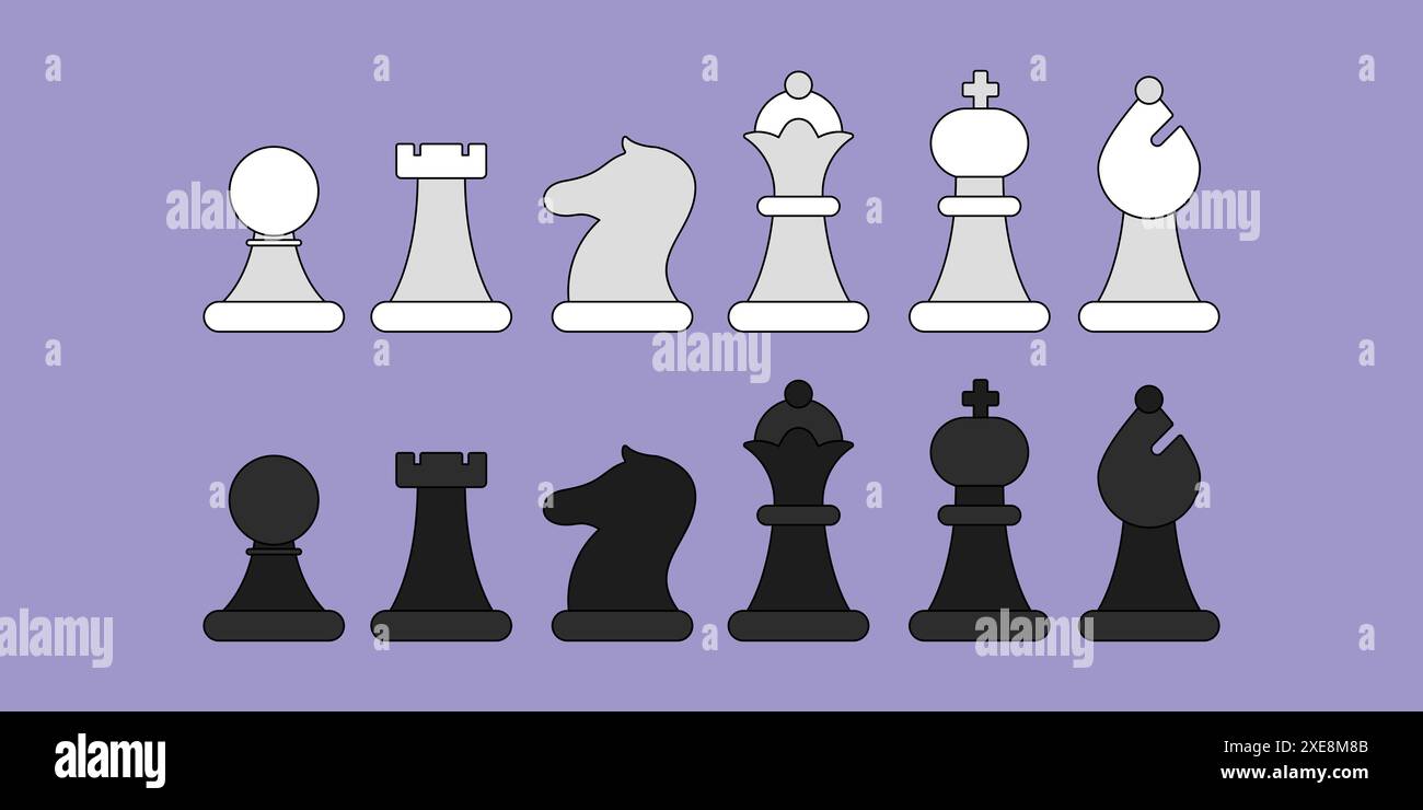 Chess pieces vector icons set. Chess Board game pieces. Horse Pawn Bishop Queen King Stock ...
