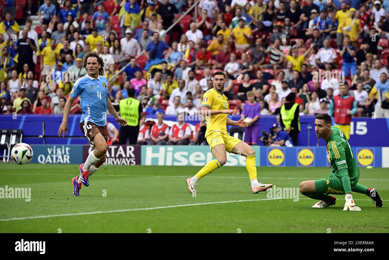 Stuttgart, Germany. 26th June, 2024. Belgium's Wout Faes and Belgium's ...