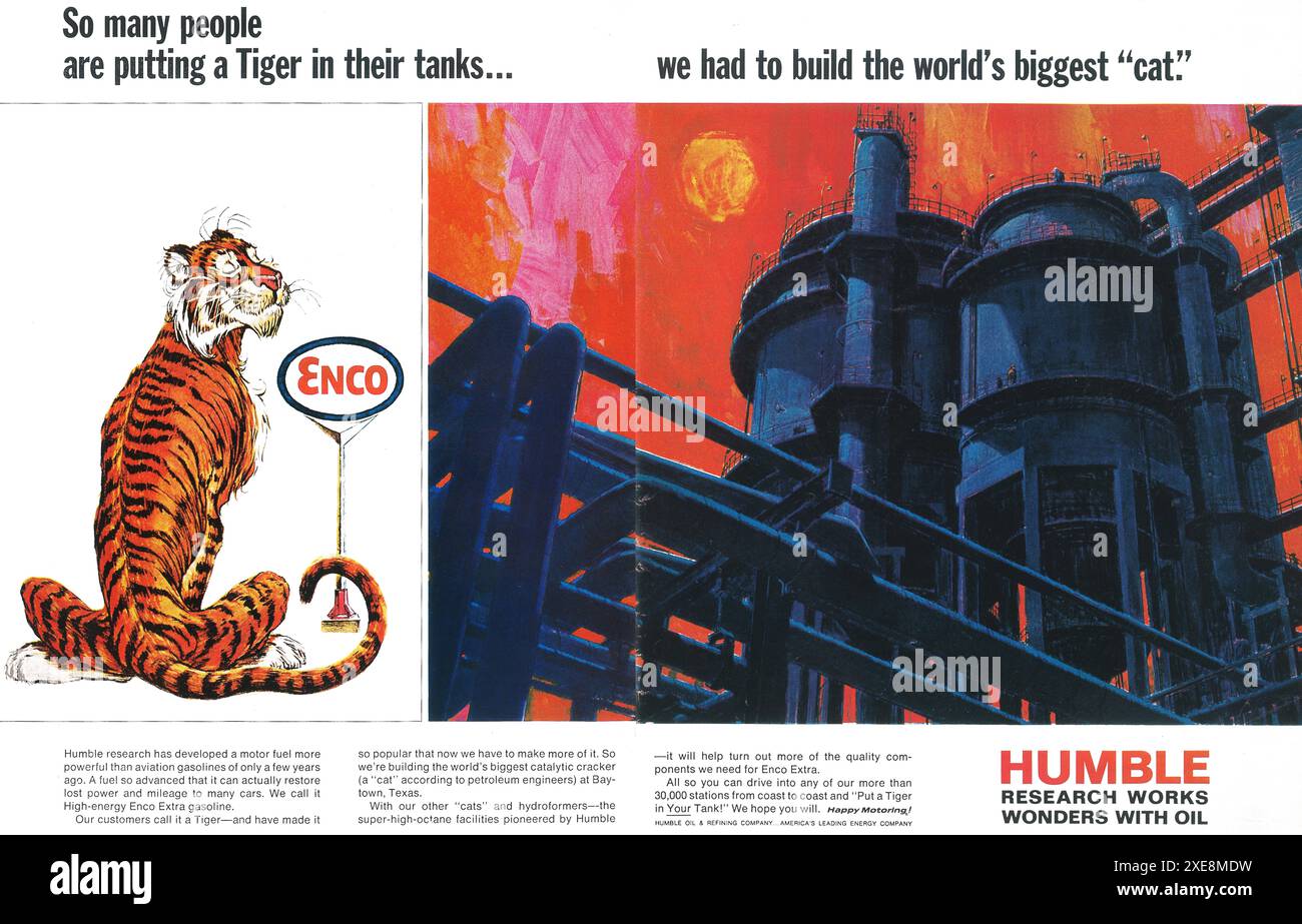 1966 ESSO gas Humble research ad - world's biggest cat tiger tank Stock ...