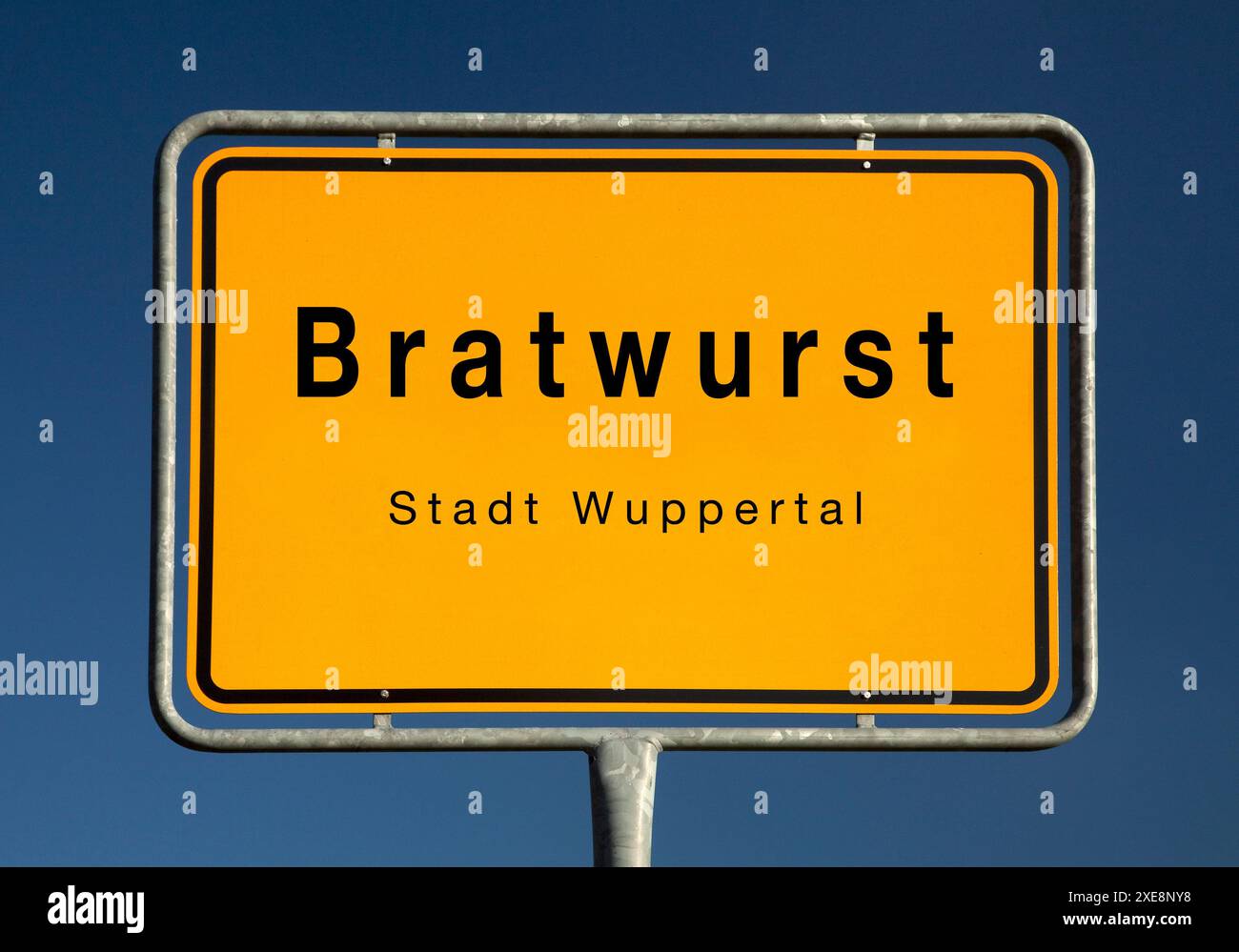 Bratwurst town sign, location of the Bergisch city of Wuppertal ...