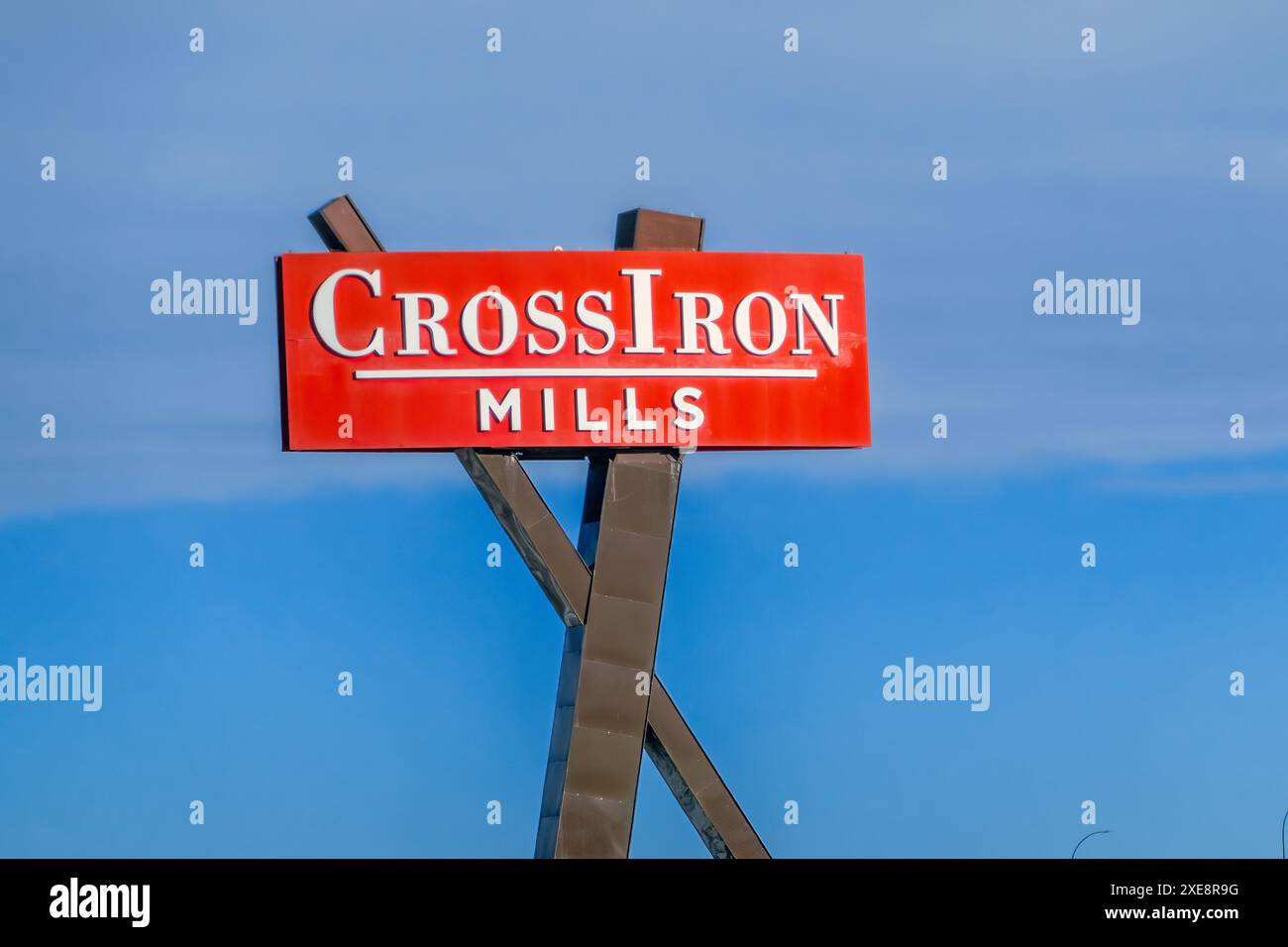 Rocky View, Alberta, Canada. Feb 19, 2024. CrossIron Mills sign, a ...