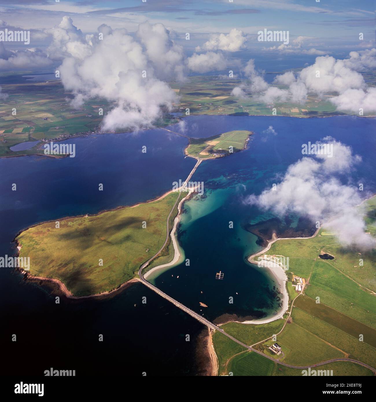 Aerial view of Churchill Barriers, series of four causeways in the ...
