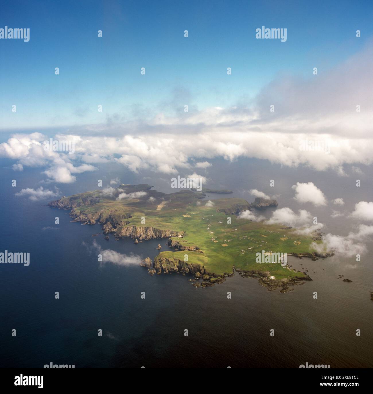 Aerial view of Fair Isle, the most remote inhabited island in the ...