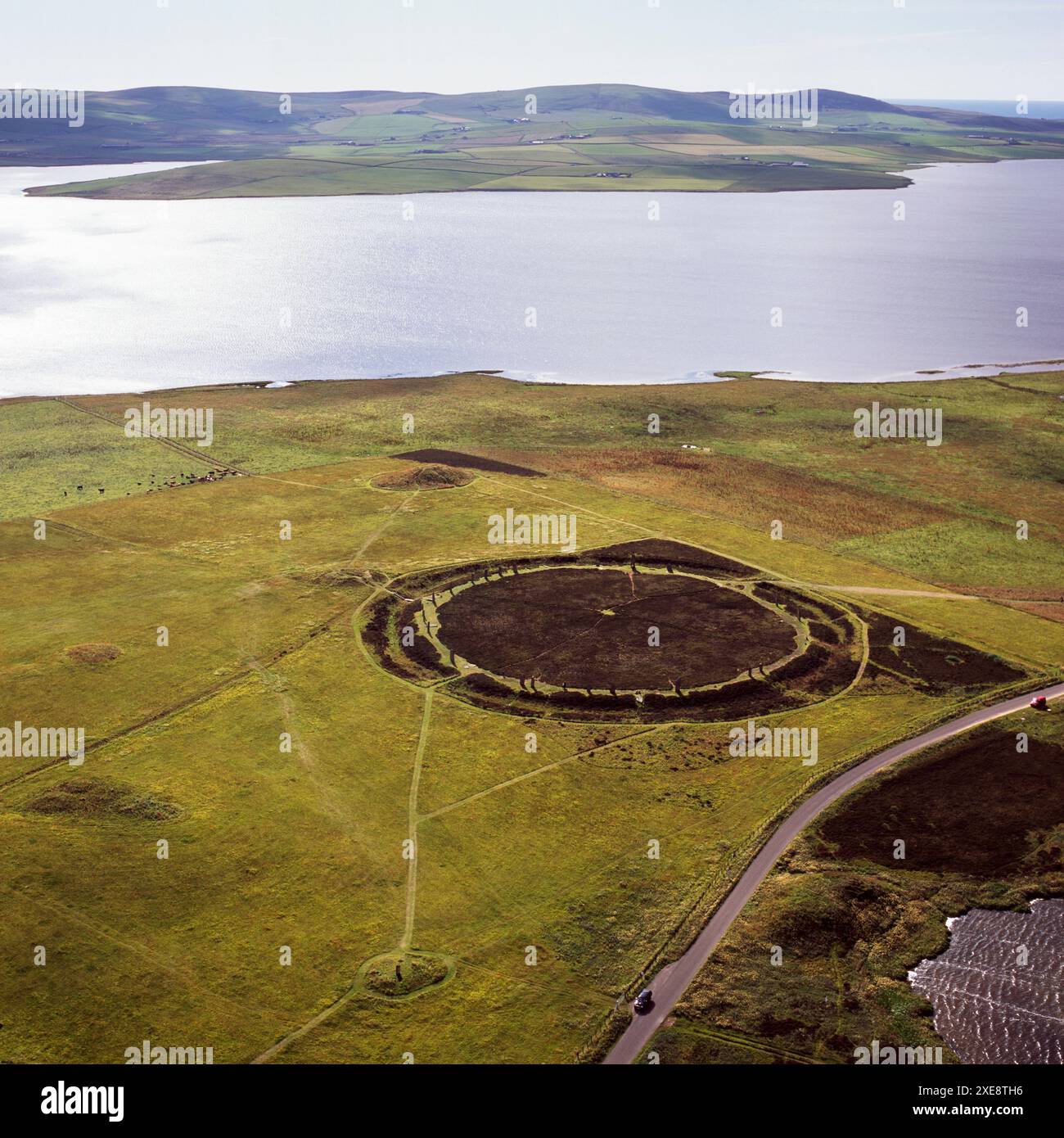 Aerial view of the Ring of Brodgar (or Brogar), a Neolithic henge and ...