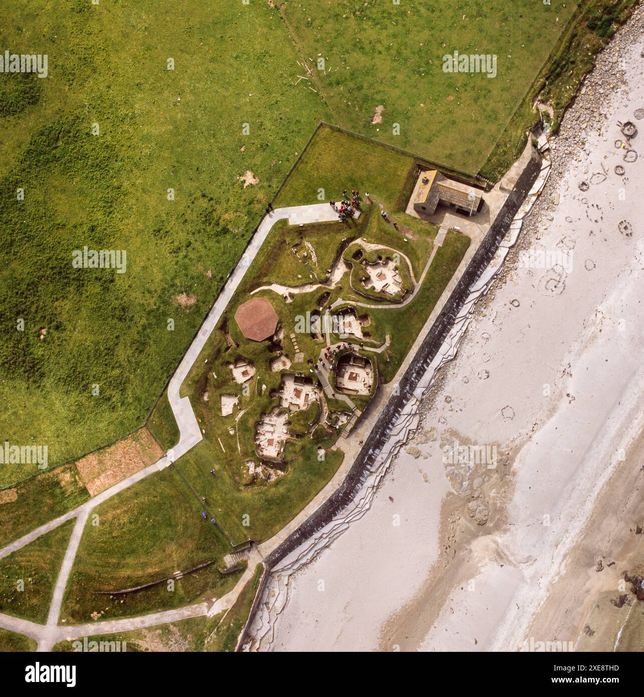Aerial image of Skara Brae, a large stone-built Neolithic settlement ...