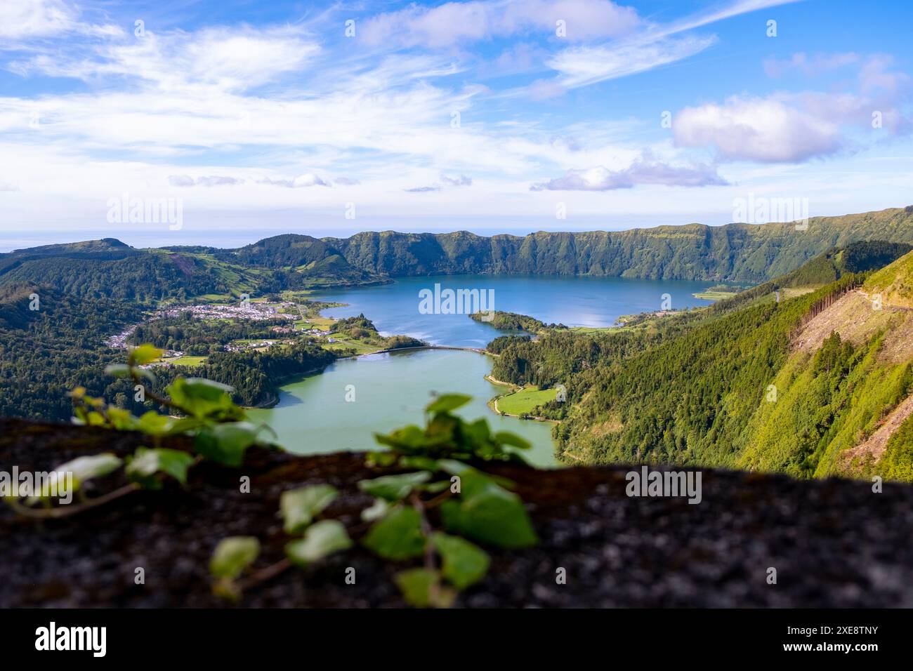 Panoramic view of Lagoa das Sete Cidades (Seven Cities Lake). Island of ...