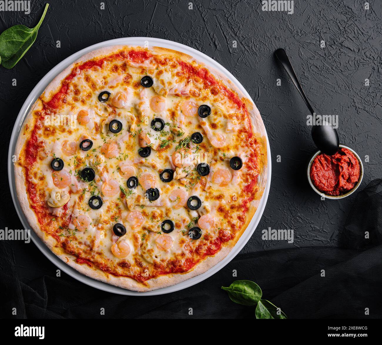 Seafood pizza top view hi-res stock photography and images - Alamy