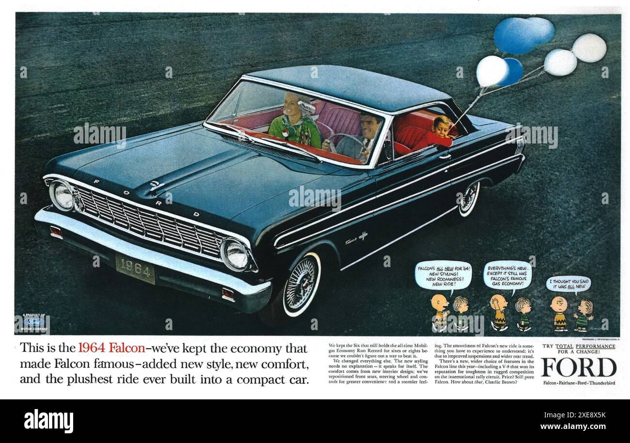 1964 All New Ford Falcon Coupe Ad Charlie Brown Stock Photo - Alamy