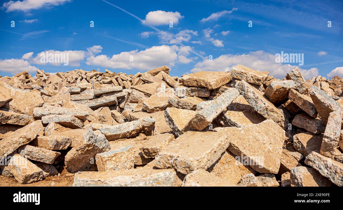 Dump of concrete debris piles on the ground in vineyards area nature ...