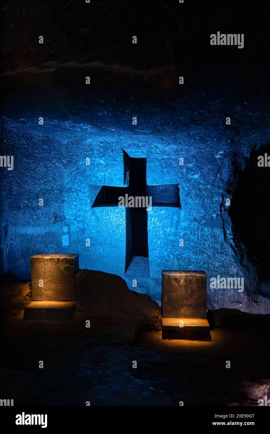Magnificent cross glows with spiritual light in famous underground ...