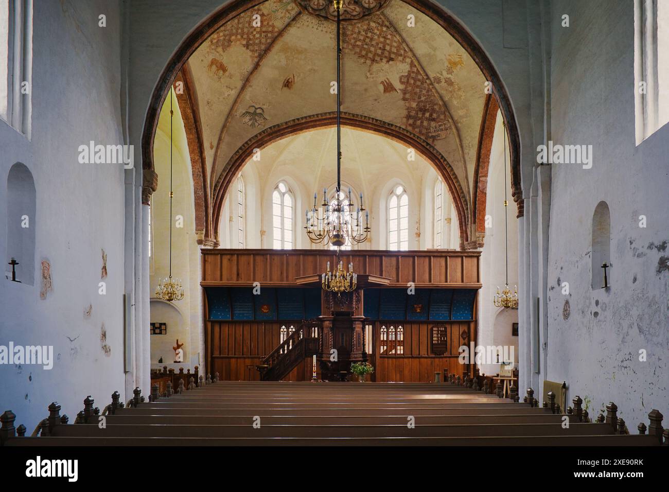 Interior of the medieval protestant church of Holwierde (Stephanus ...