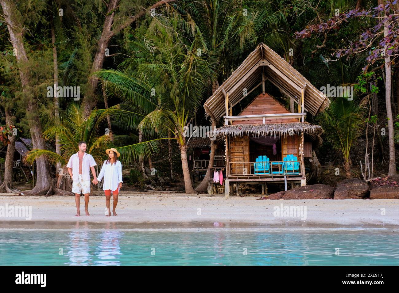 Koh Wai Island Trat Thailand near Koh Chang with a wooden bamboo hut bungalow on the beach Stock ...