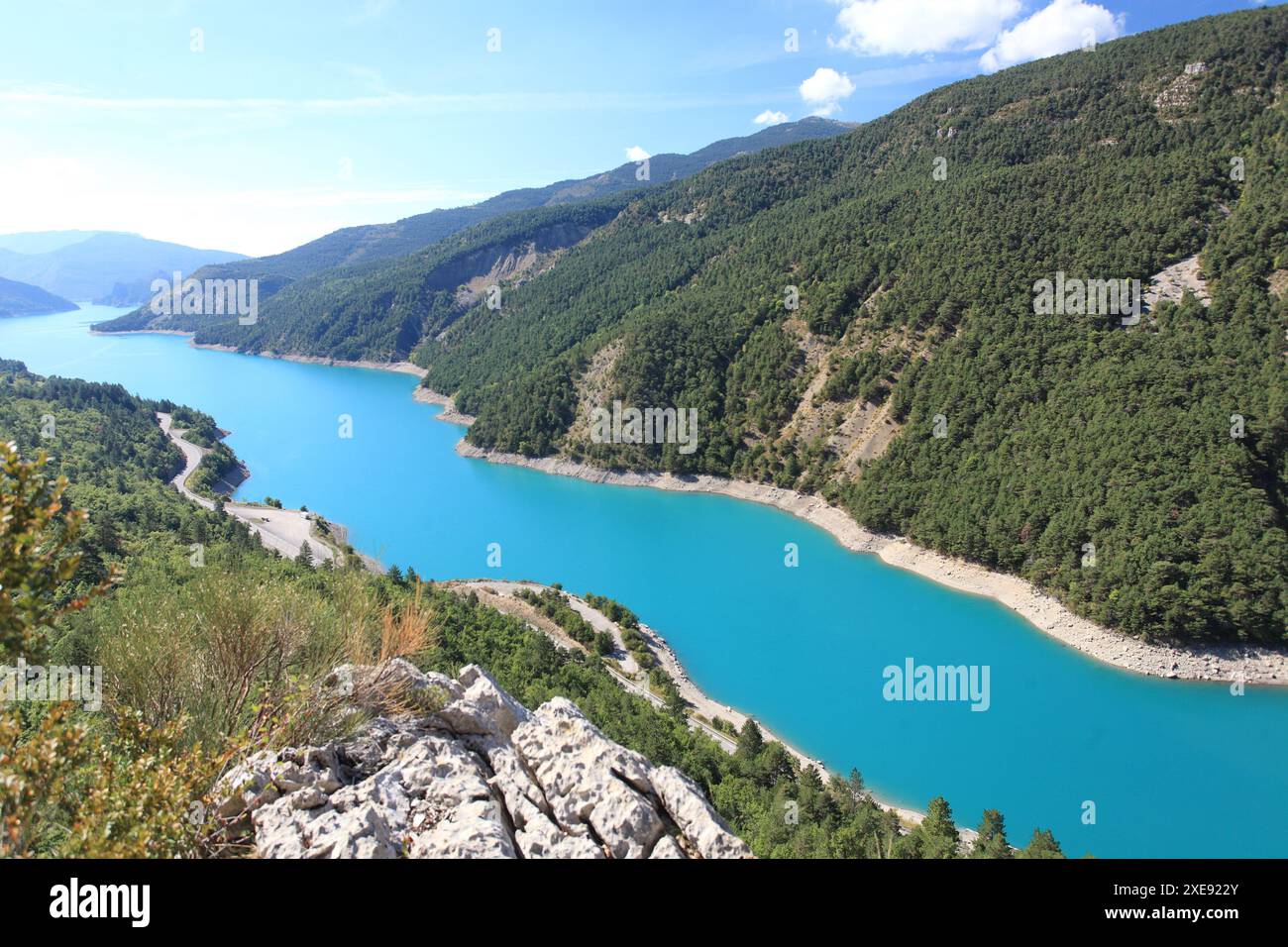Top view above the Castillon lake, Alpes de Haute Provence, France ...