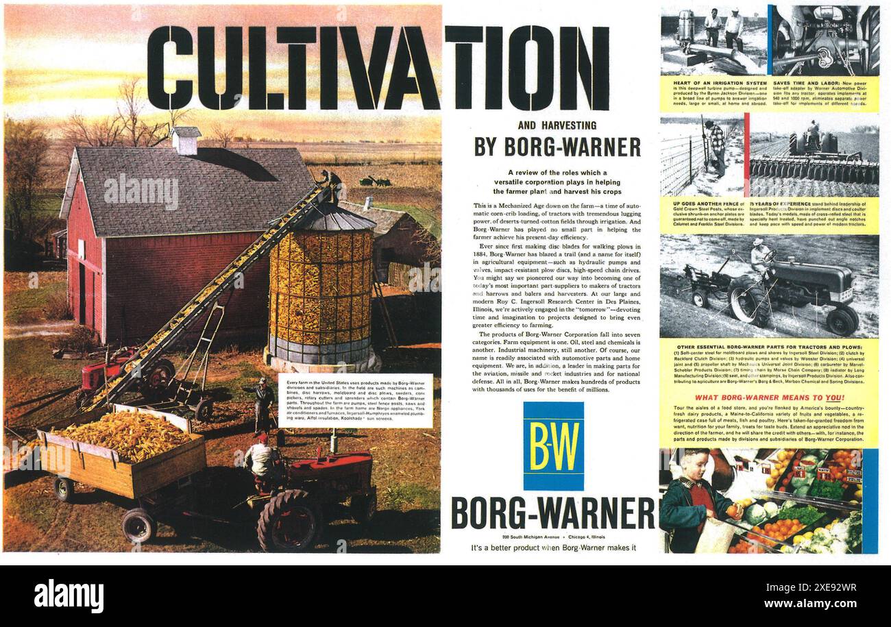 1960 Borg Warner Cultivation Farm Equipment Ad Stock Photo - Alamy