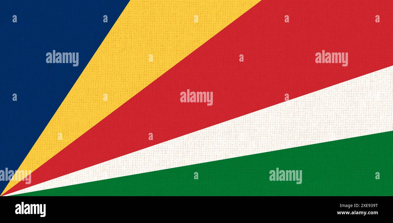 Flag of Seychelles islands. Seychelles flag on fabric surface. National ...