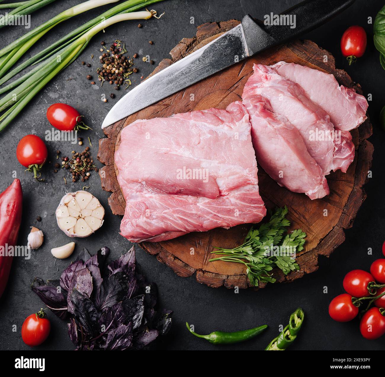 Raw pork neck meat cuts with spices Stock Photo - Alamy