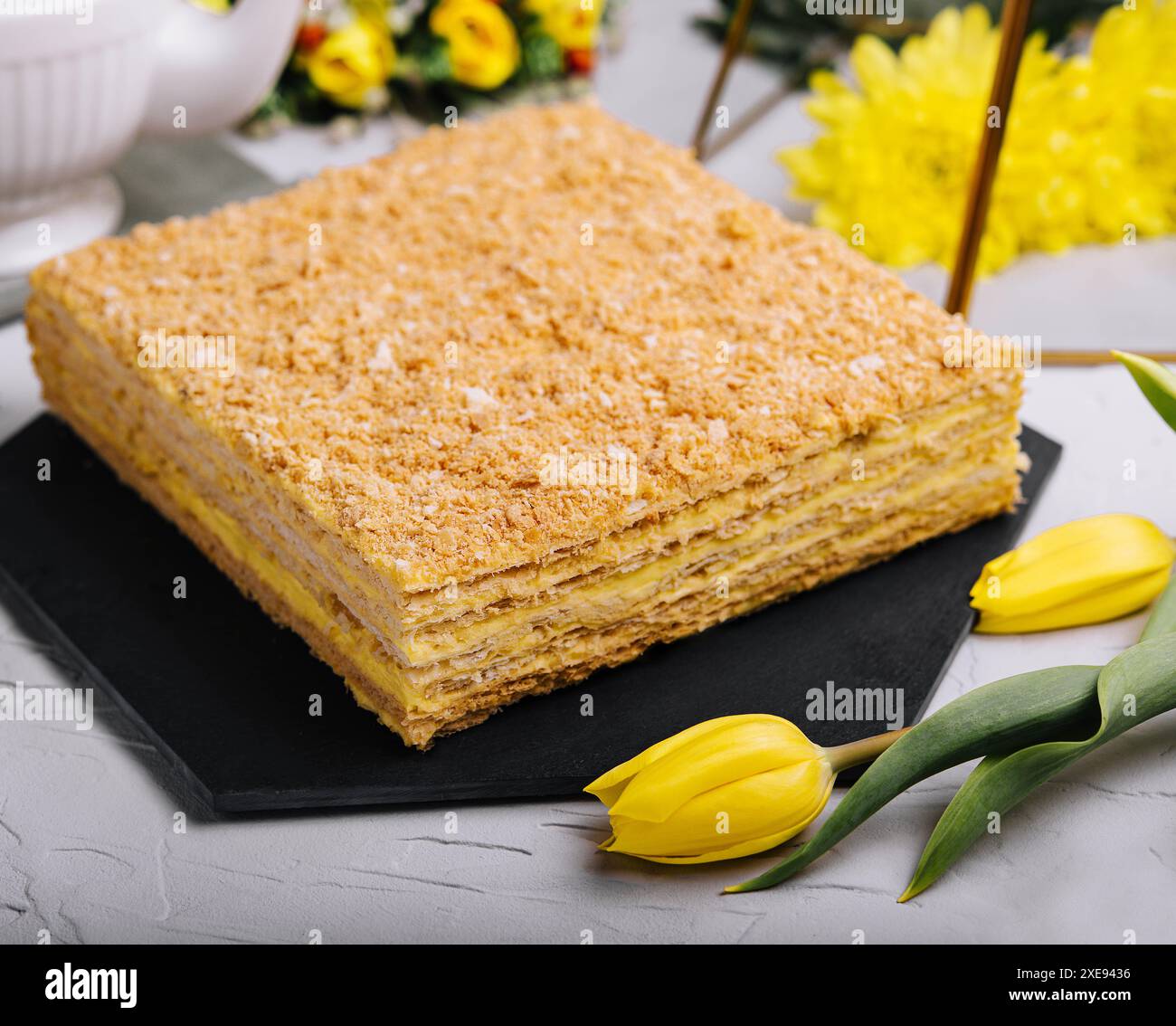 Layered cake with cream napoleon millefeuille vanilla Stock Photo - Alamy