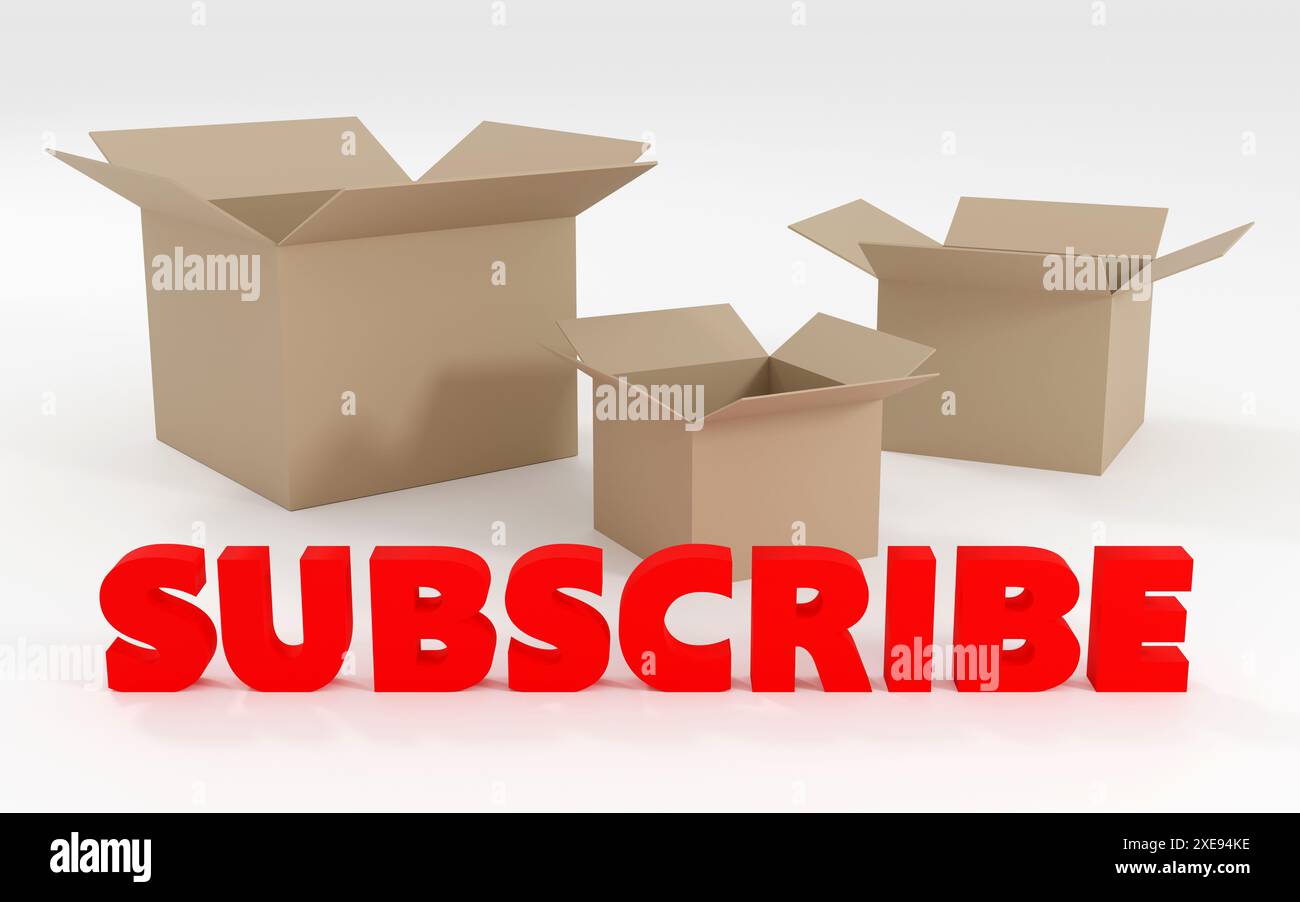 Red sign subscribe with empty boxes basket Minimal Concept 3D render ...