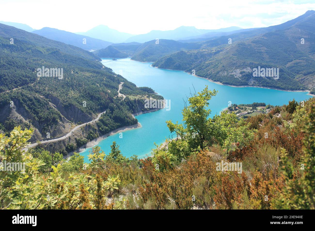 Top view above the Castillon lake, Alpes de Haute Provence, France ...