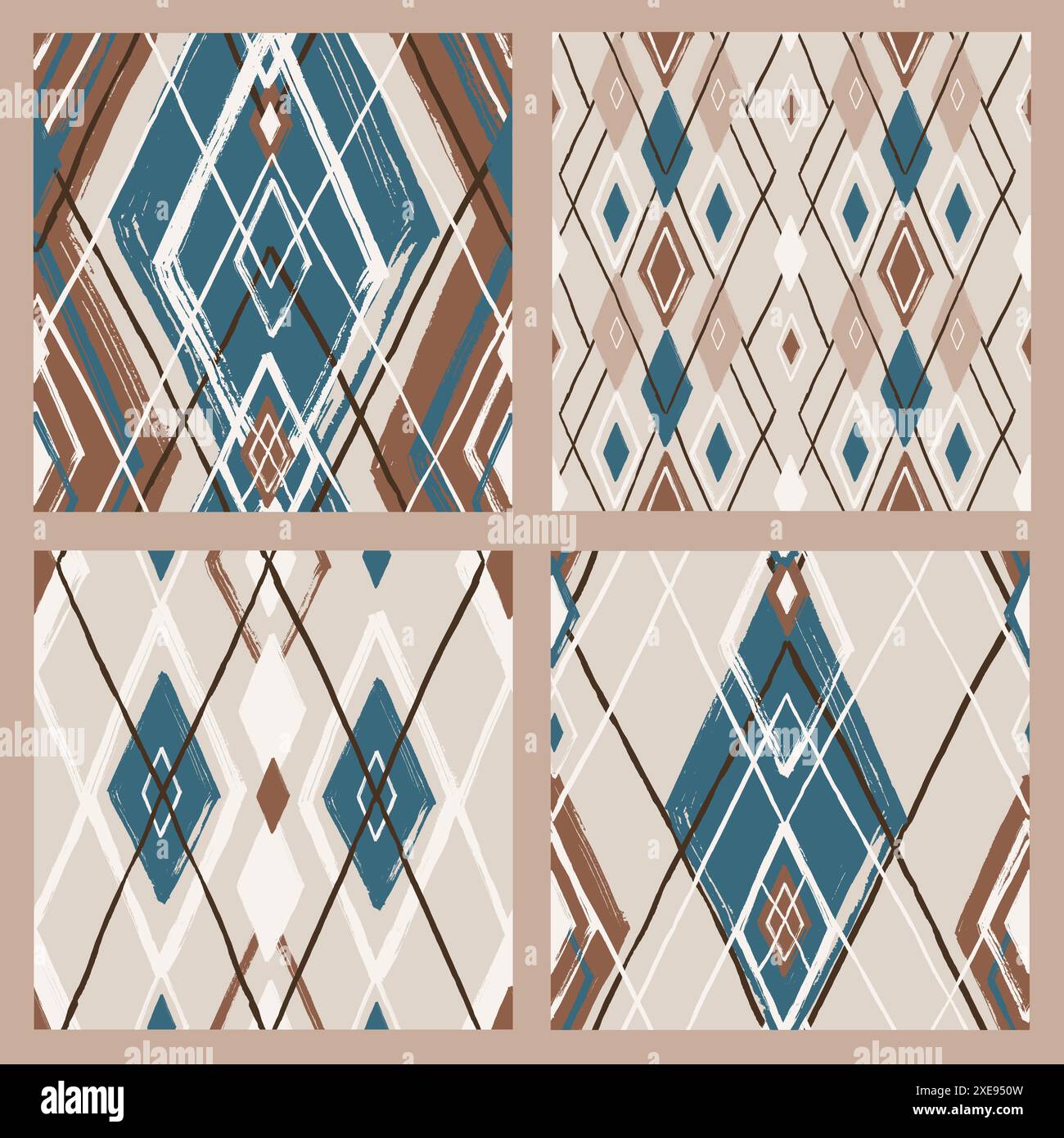 Argyle patterns from brush strokes. Set of vector diamond backgrounds ...