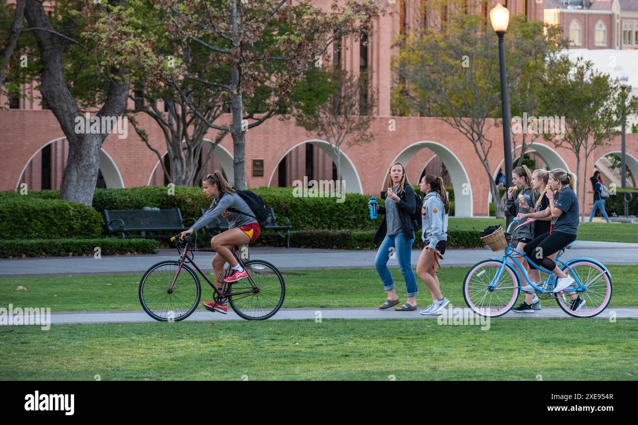 Los Angeles, California USA - March 28, 2017: Group of female college students walking and ...