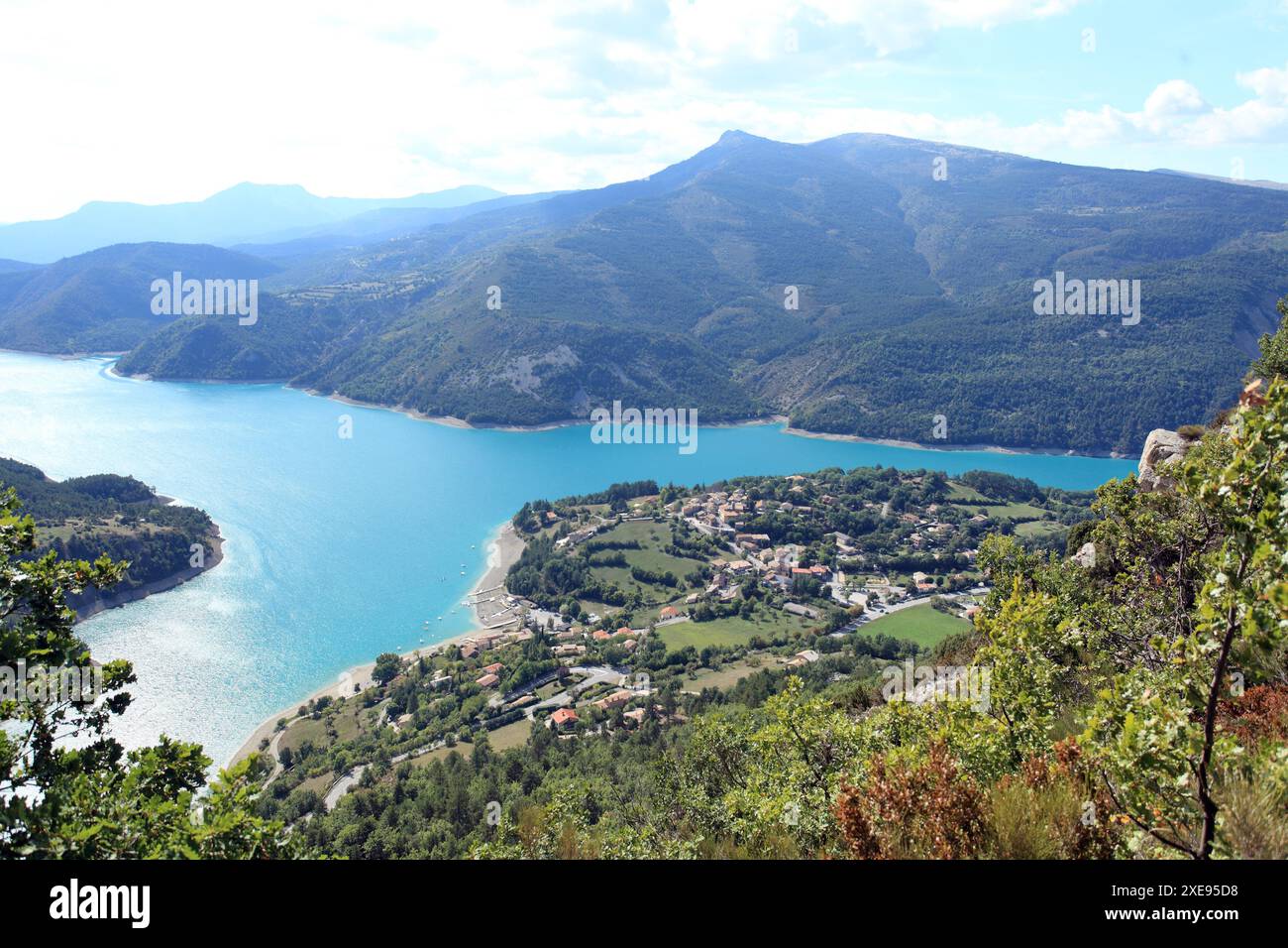 Top view above the Castillon lake and the village of Saint Julien du ...