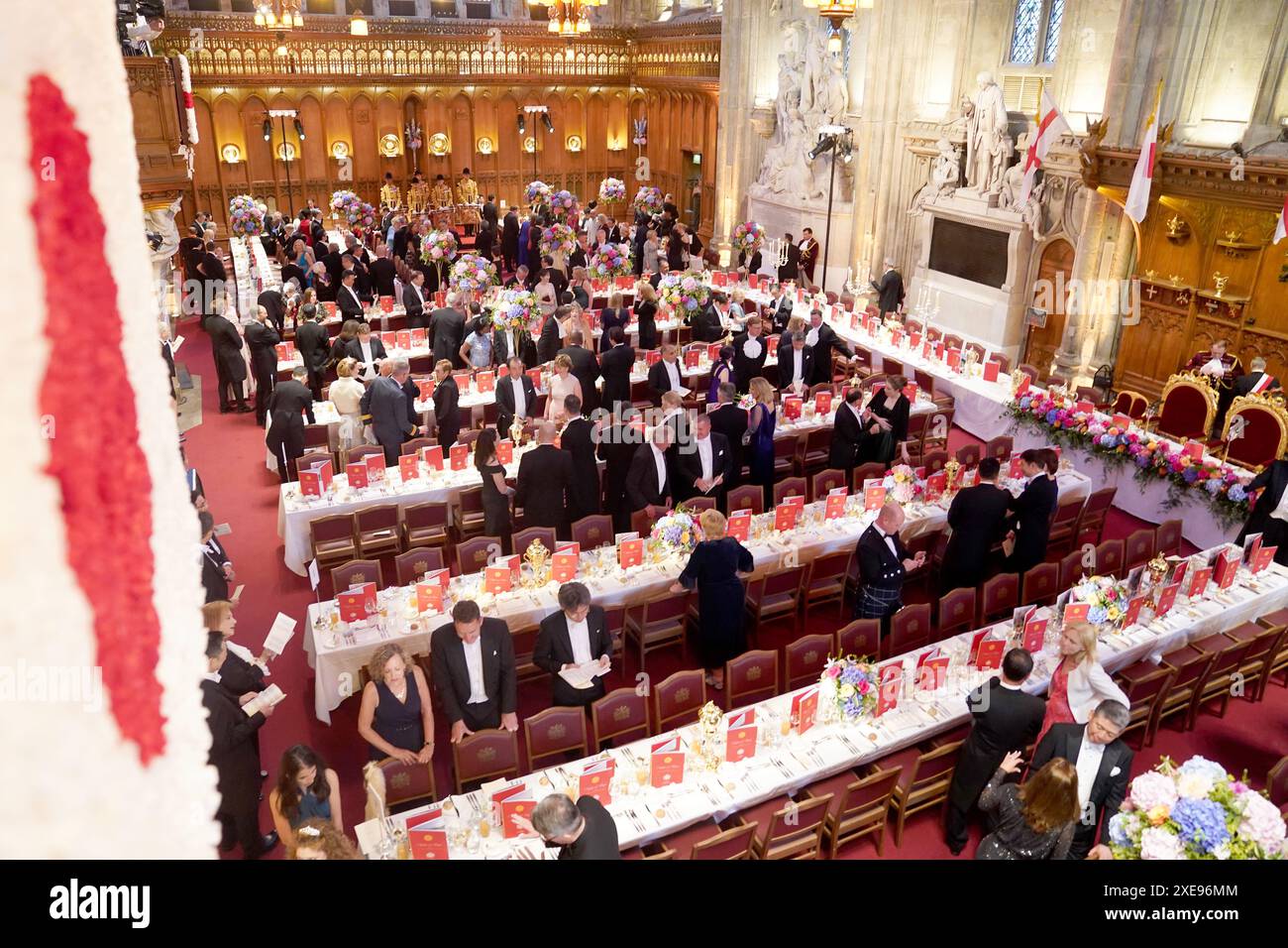 A view of the Great Hall at the Guildhall, London, during a banquet ...